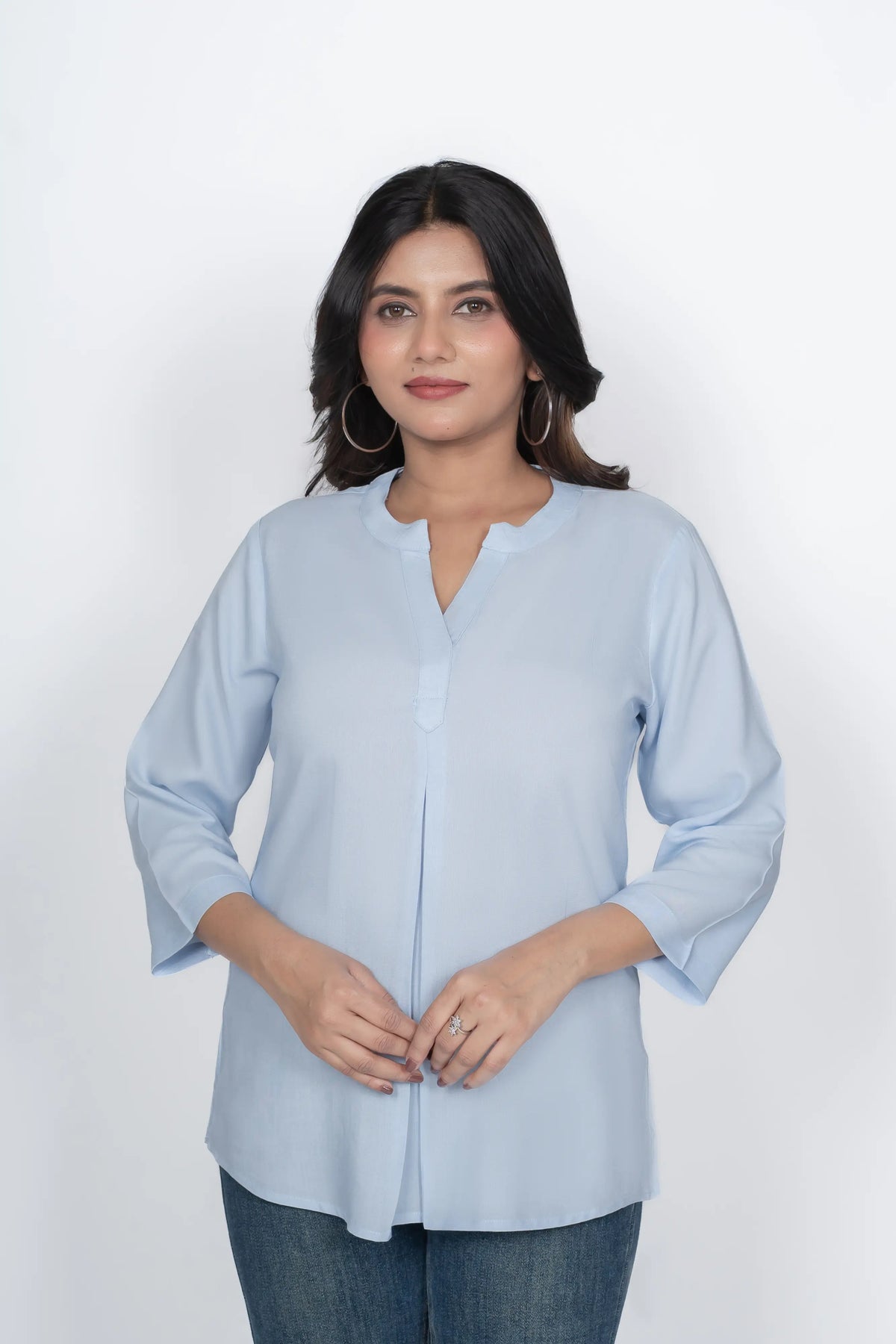 Powder Blue Viscose Pleated Top – Aruwa Fashion