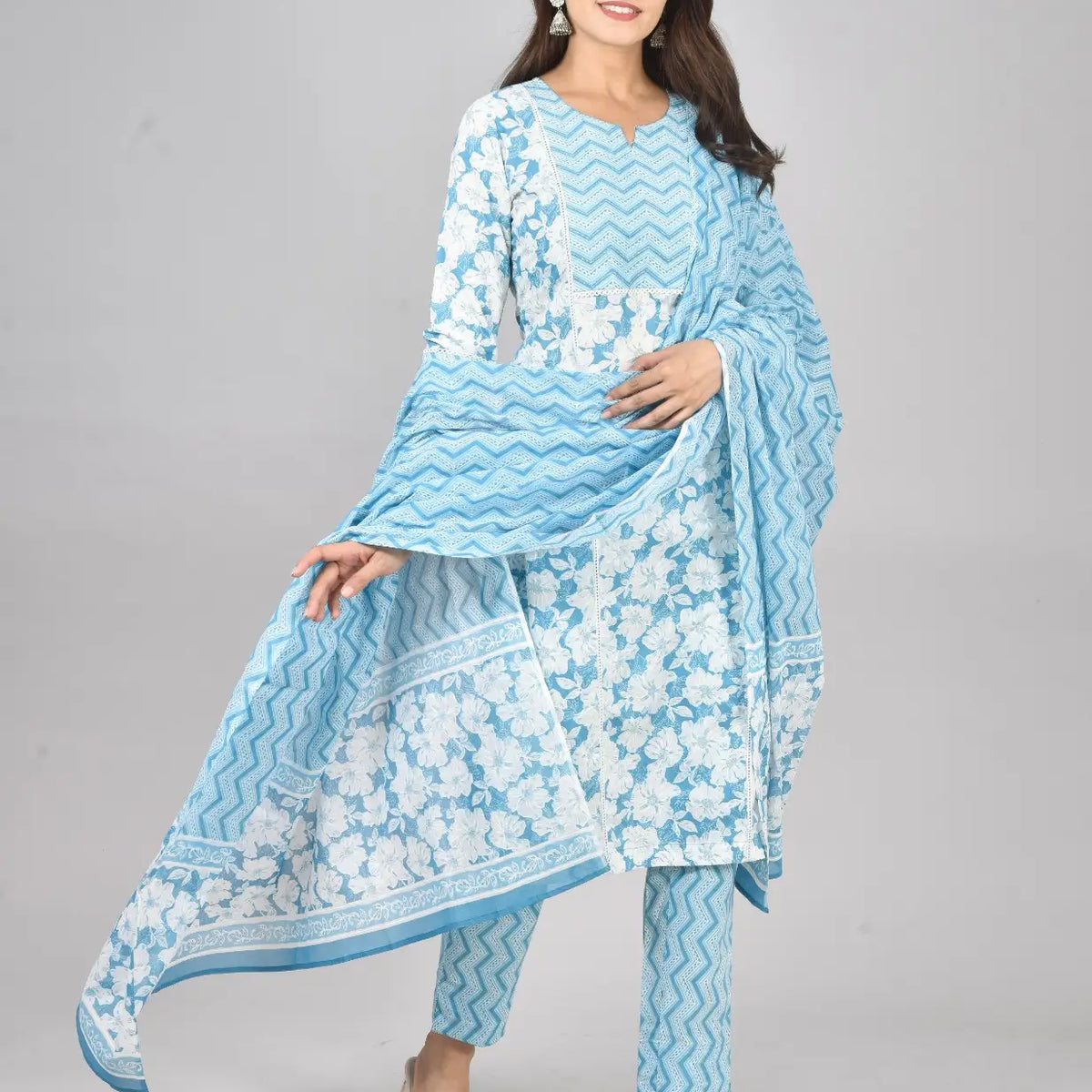 Sky Blue Kurti Set – Aruwa Fashion