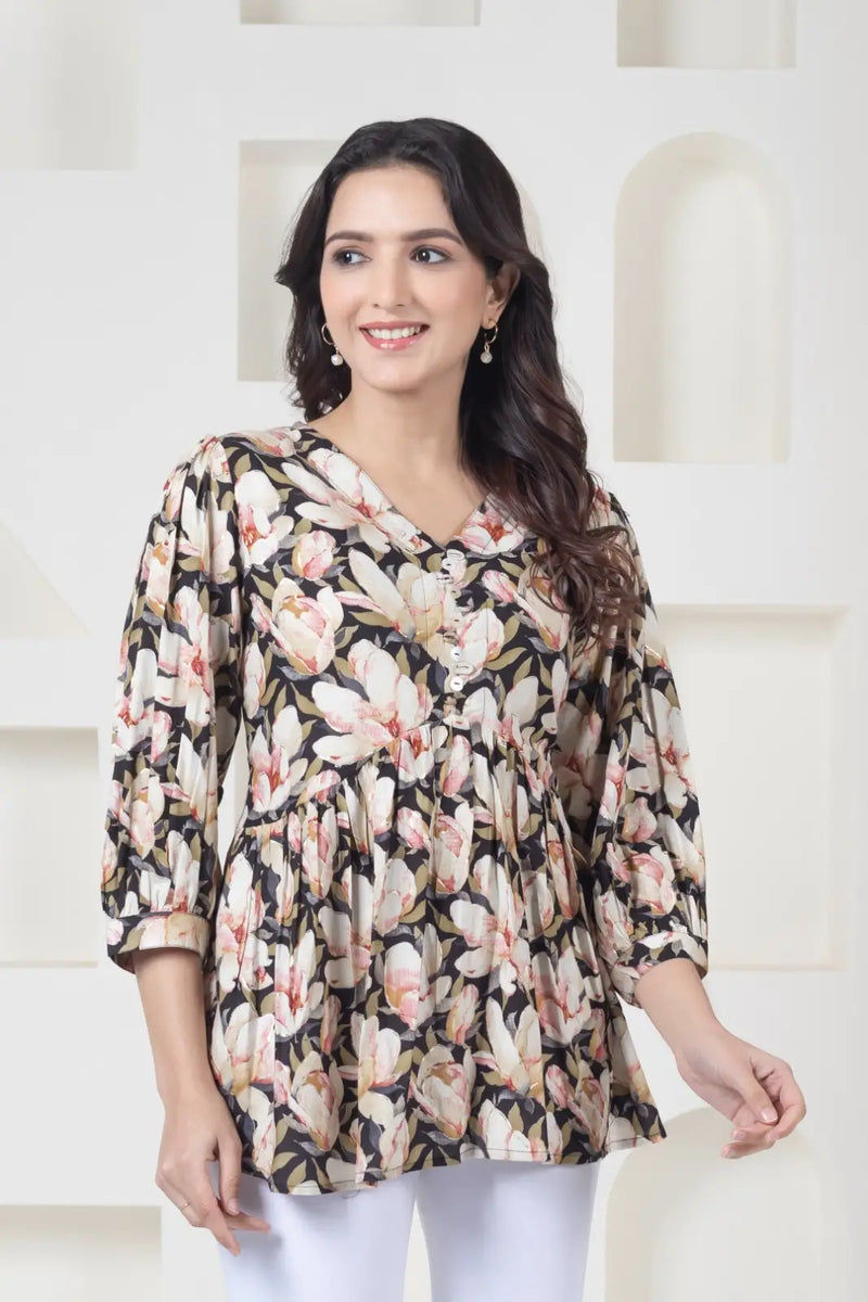 Rayon Black Flower Top – Aruwa Fashion